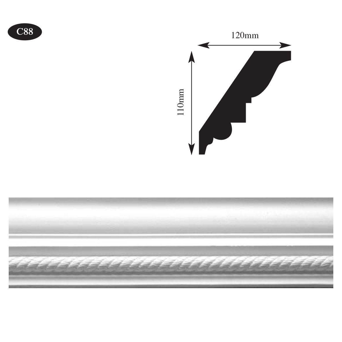 C88 Medium Rope Twist Plaster Cornice - Wm Boyle Interior Finishes