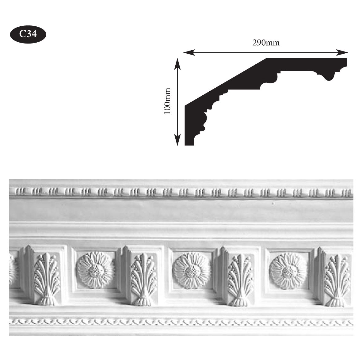 C34 Victorian Style Plaster Cornice - Wm Boyle Interior Finishes